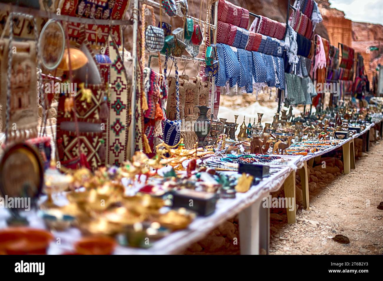 View of an open-air souvenir shop located along the Siq Canyon in the ...