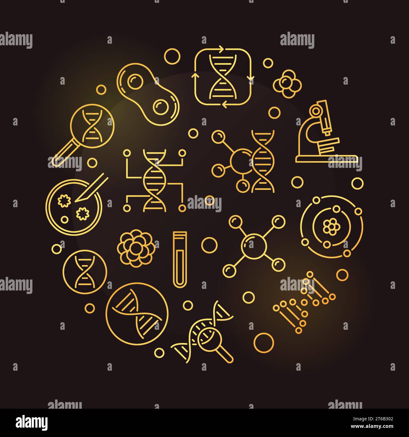 Biochemistry vector circular golden outline illustration on dark background Stock Vector Image ...