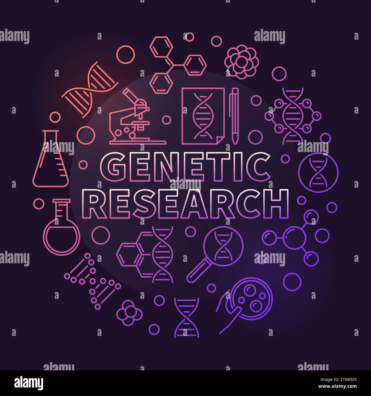 Genetic Research vector circular biology colorful outline illustration ...