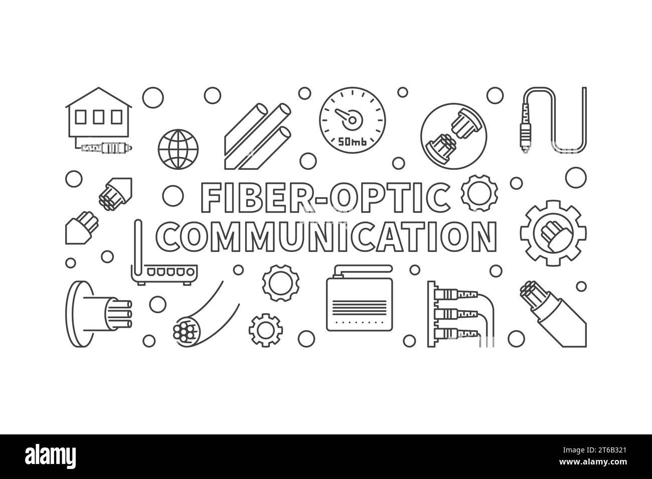 Fiber-optic Communication vector outline concept horizontal banner or ...
