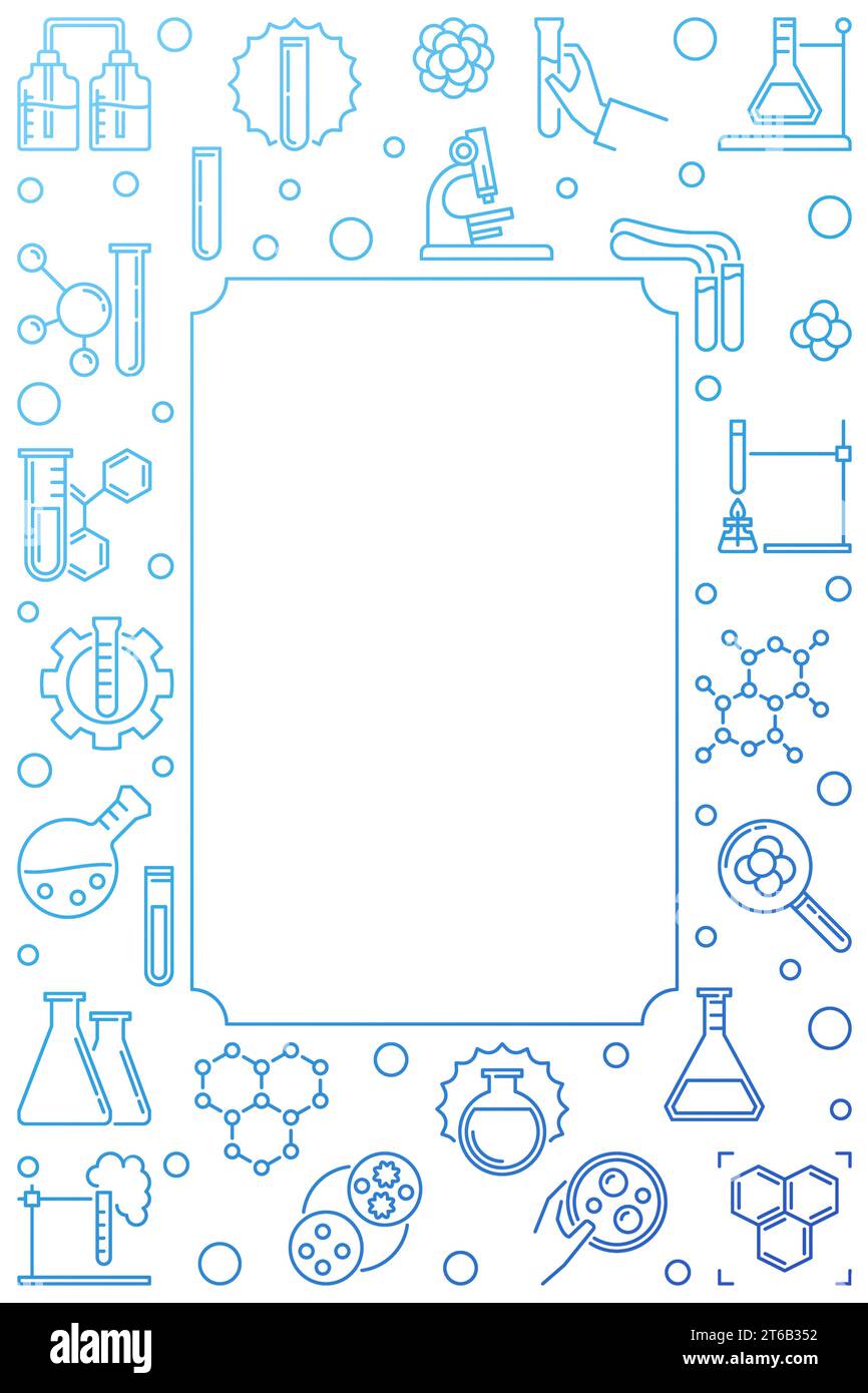 Chemistry vector blue vertical outline frame with empty space for text ...
