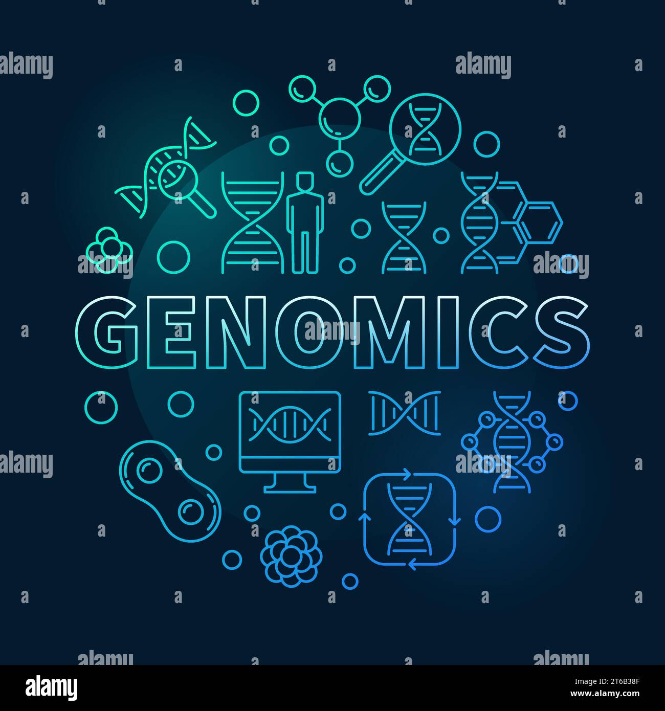 Genomics Vector Round Blue Concept Outline Illustration On Dark