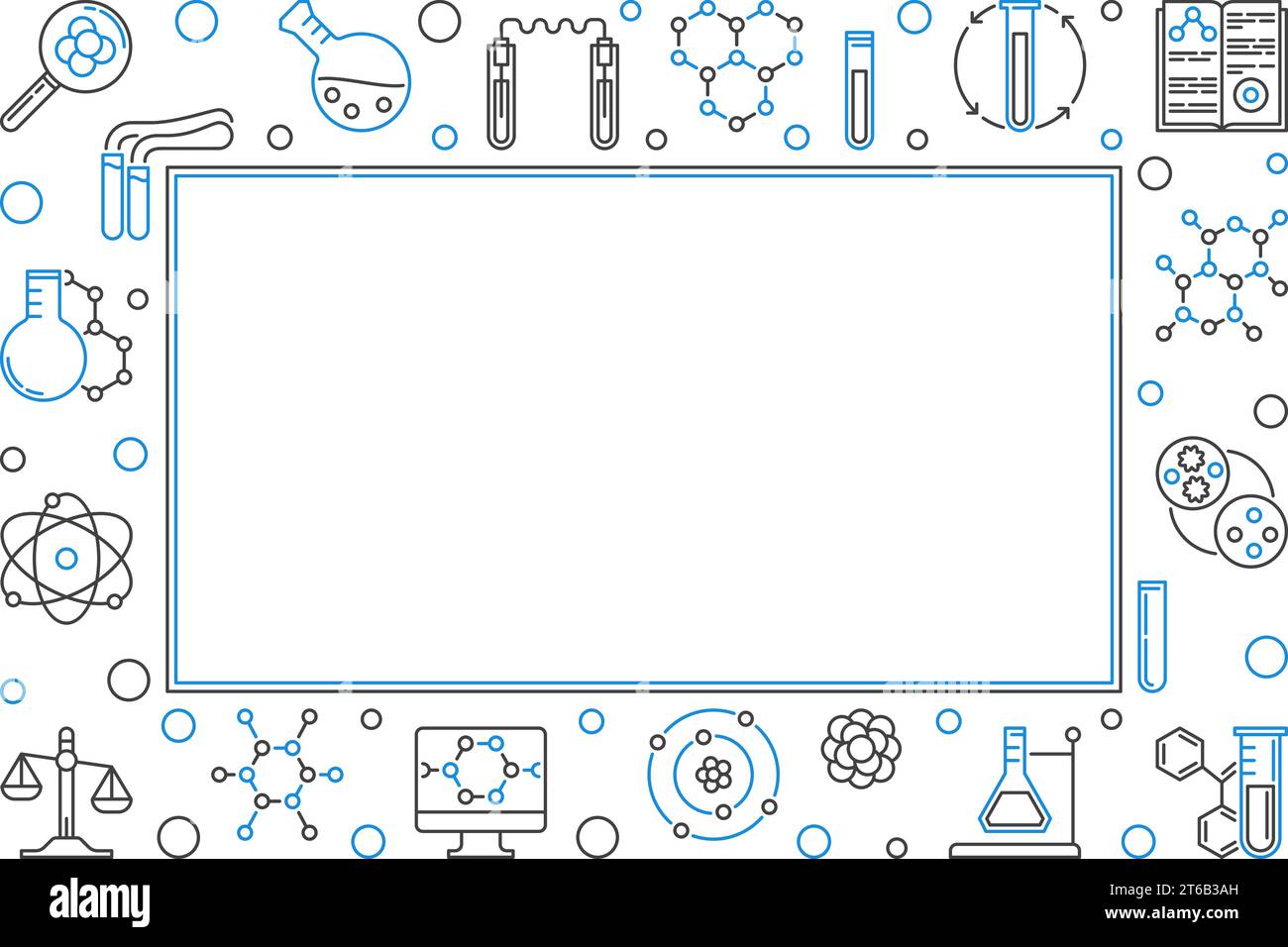 Horizontal frame with Chemistry outline icons. Vector chemical ...