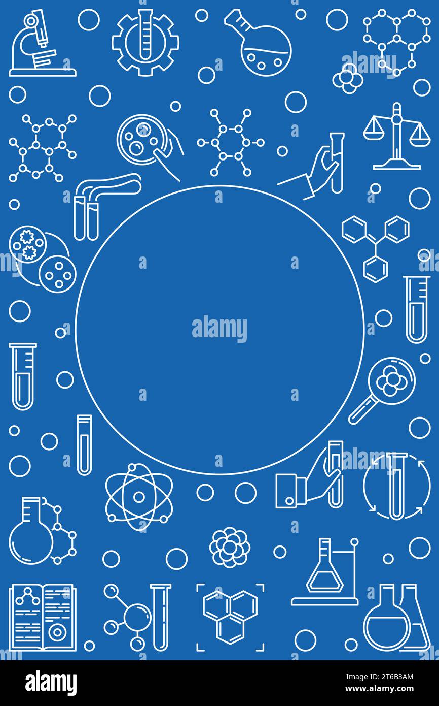 Vector Chemistry vertical banner with round frame in thin line style on ...