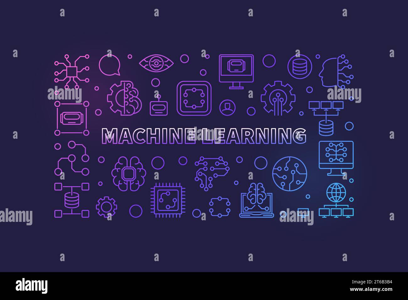 Machine Learning concept colored outline banner - ML vector horizontal ...