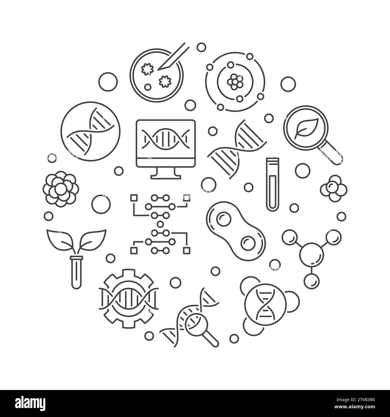 Genetics and DNA icons in circle shape vector concept outline minimal ...