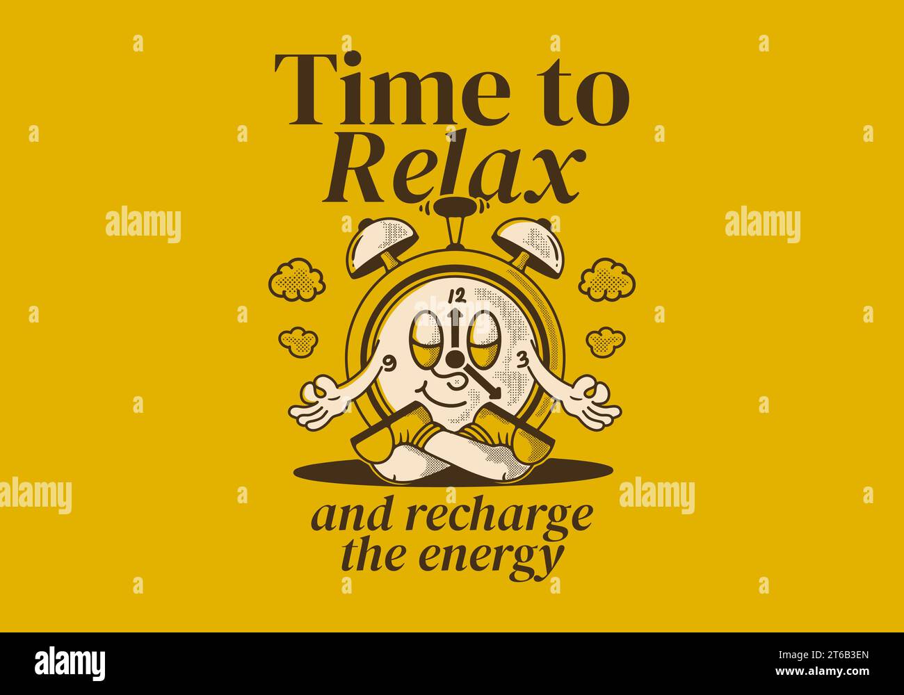 Time to relax. Alarm clock mascot character illustration in meditation ...