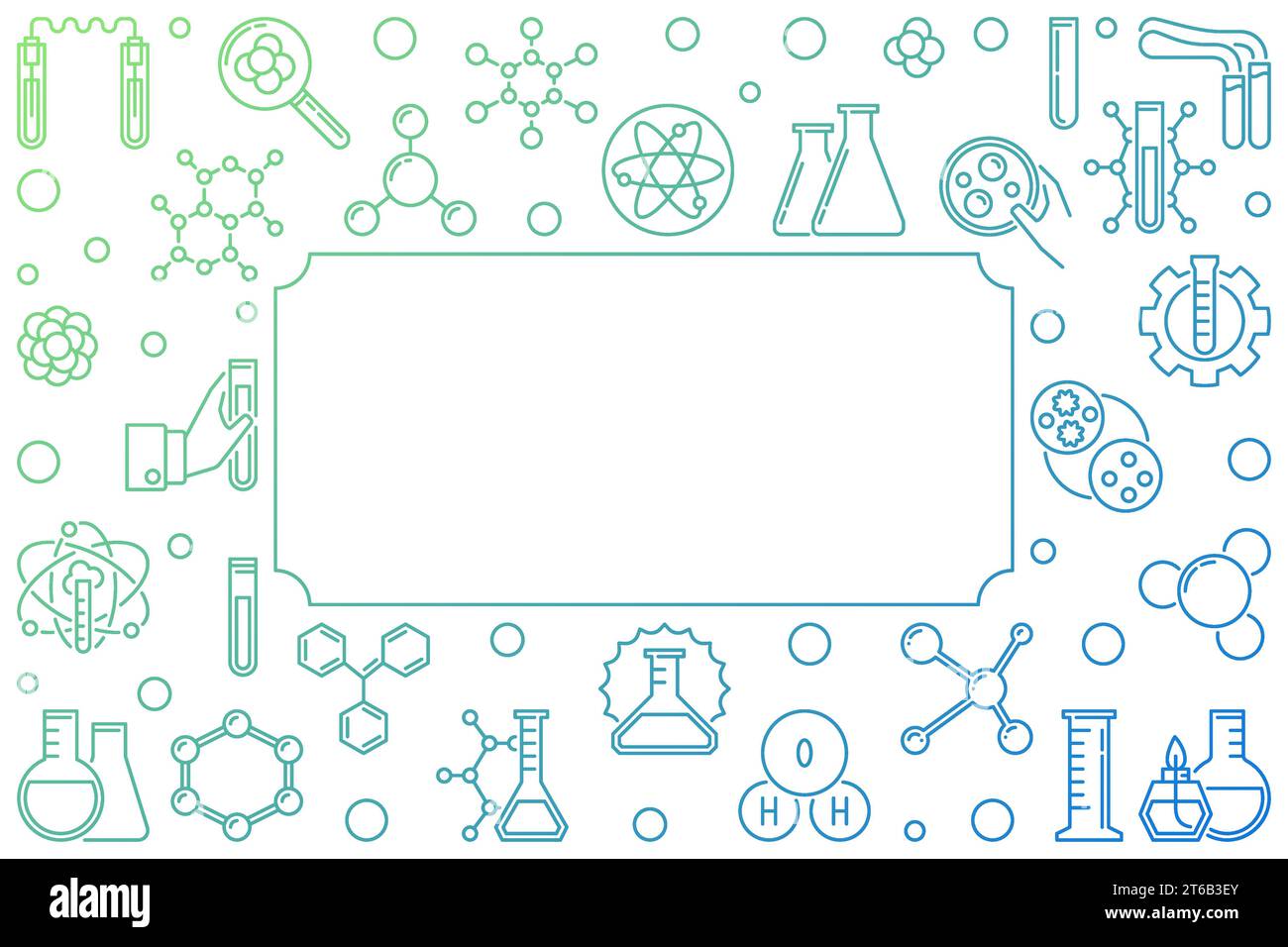 Vector colorful horizontal frame with Chemistry icons in thin line ...