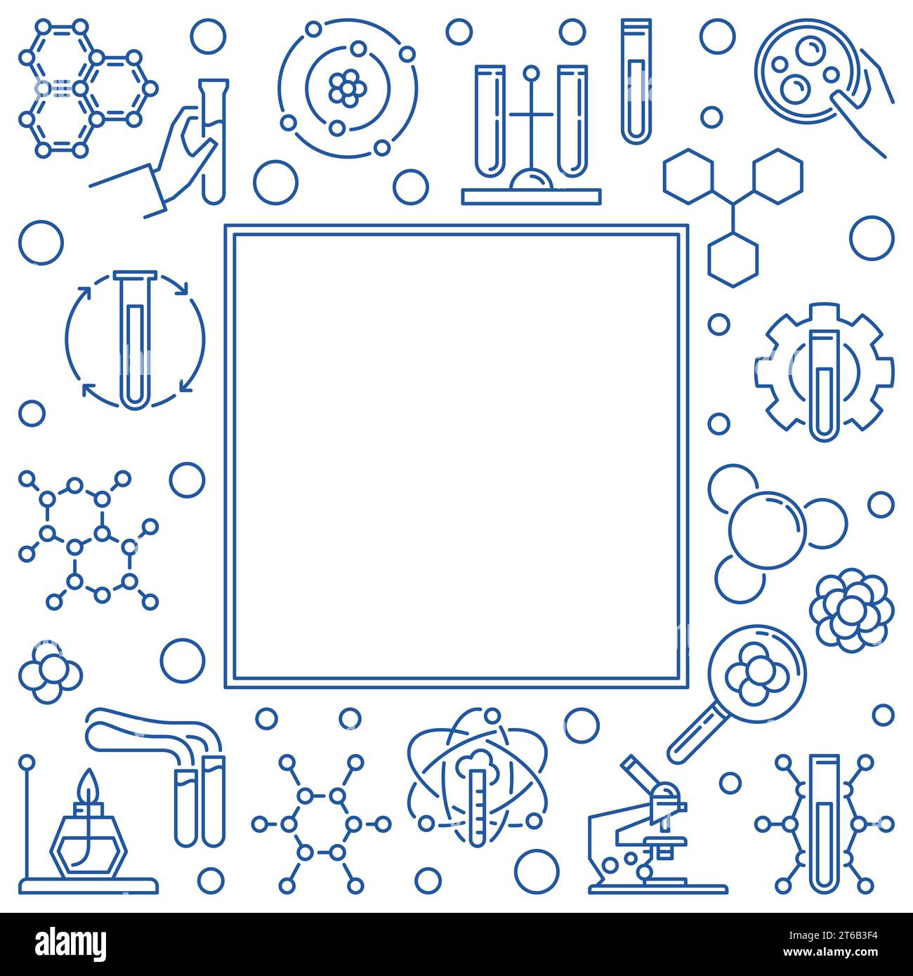Vector Chemistry square illustration with blue chemical outline icons ...