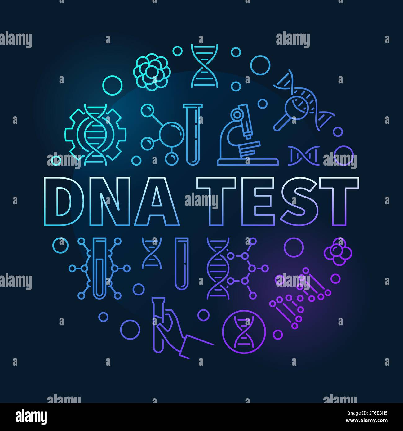 Vector DNA Test round colored linear illustration on dark background ...