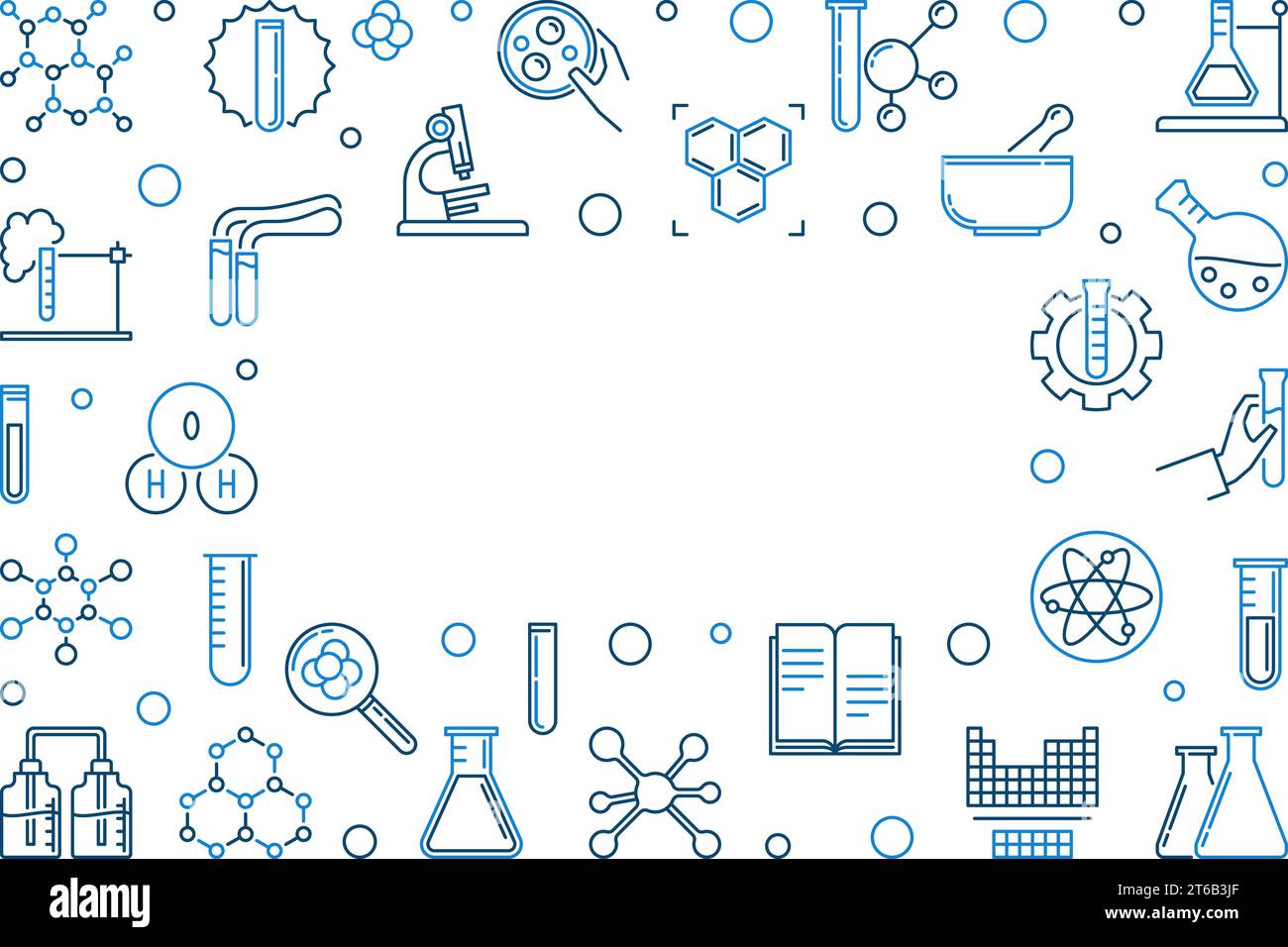Vector chemistry outline horizontal frame or background with empty ...