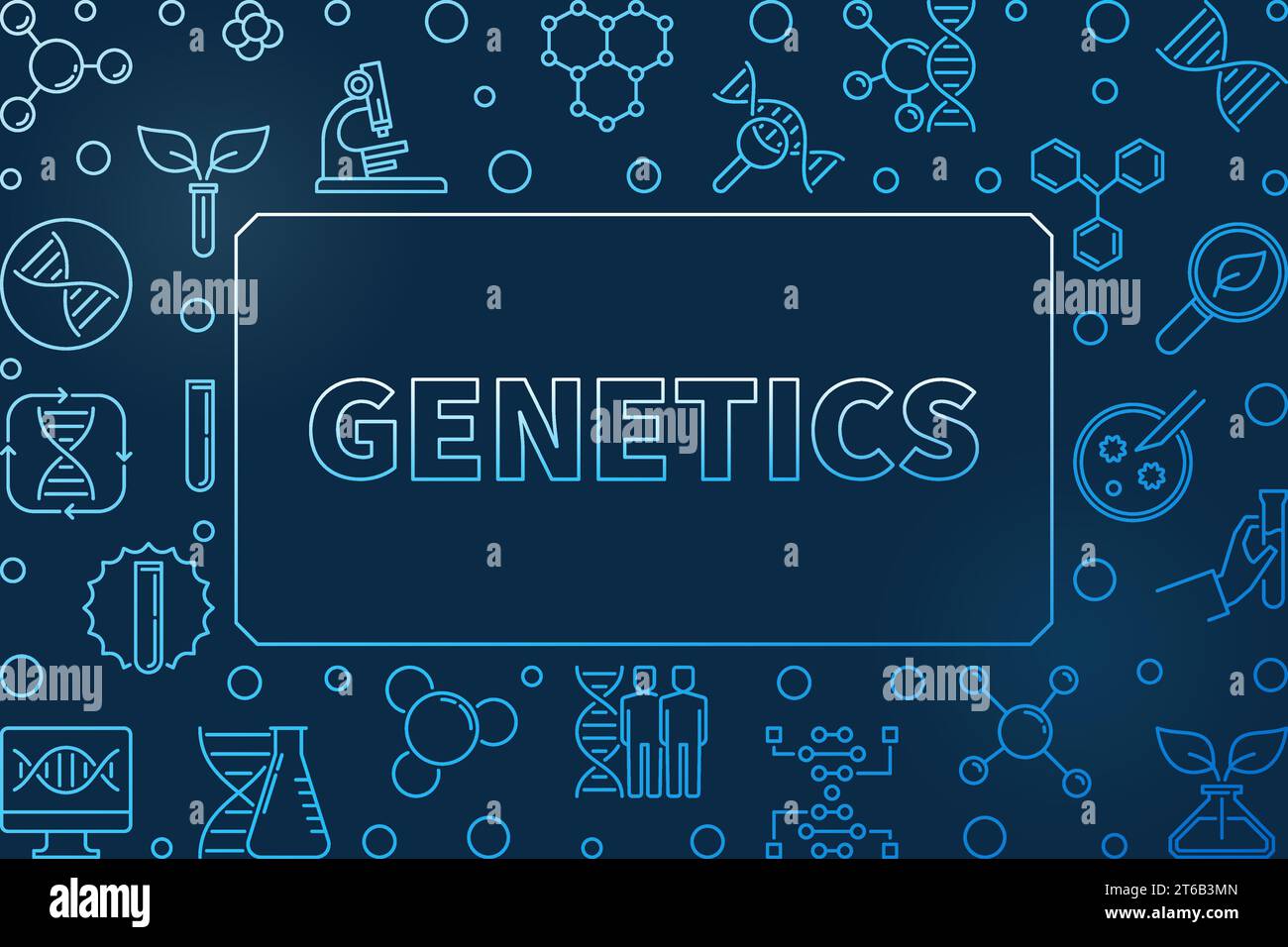 Genetics outline blue concept horizontal vector illustration or frame ...