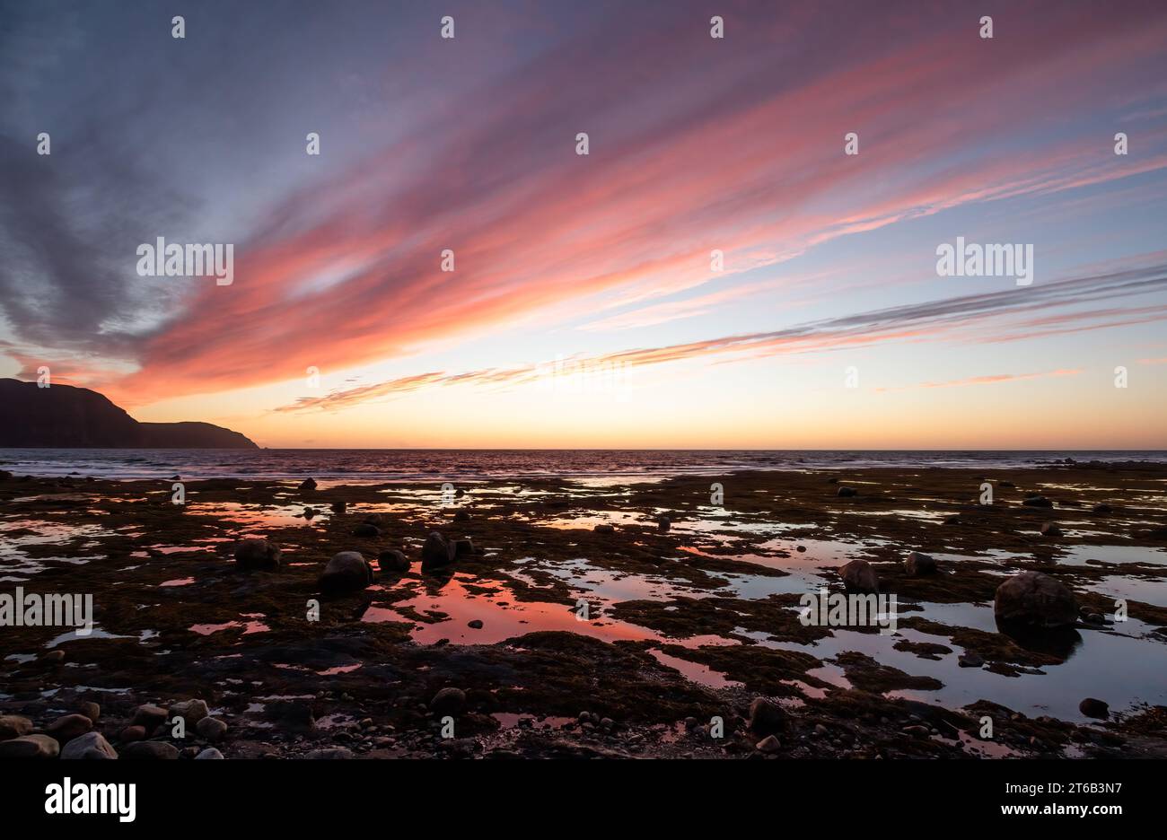 Sunset colours reflecting in tidal pools at Rocky Harbour in ...