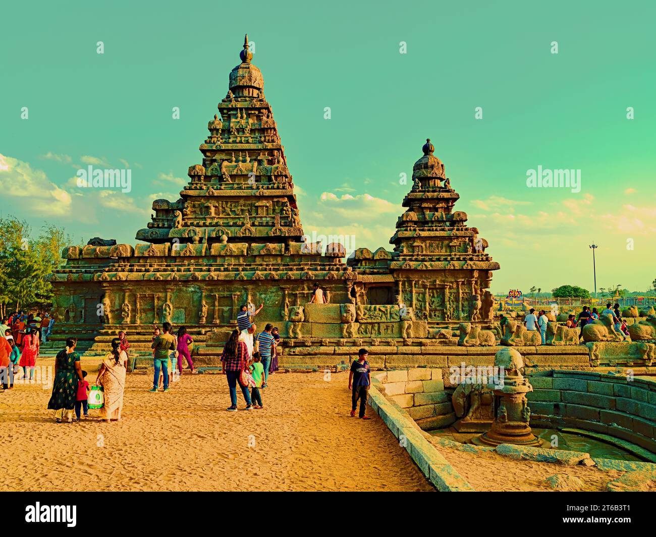 Seventh century Shore Temple at Mamallapuram (Mahabalipuram), on the ...