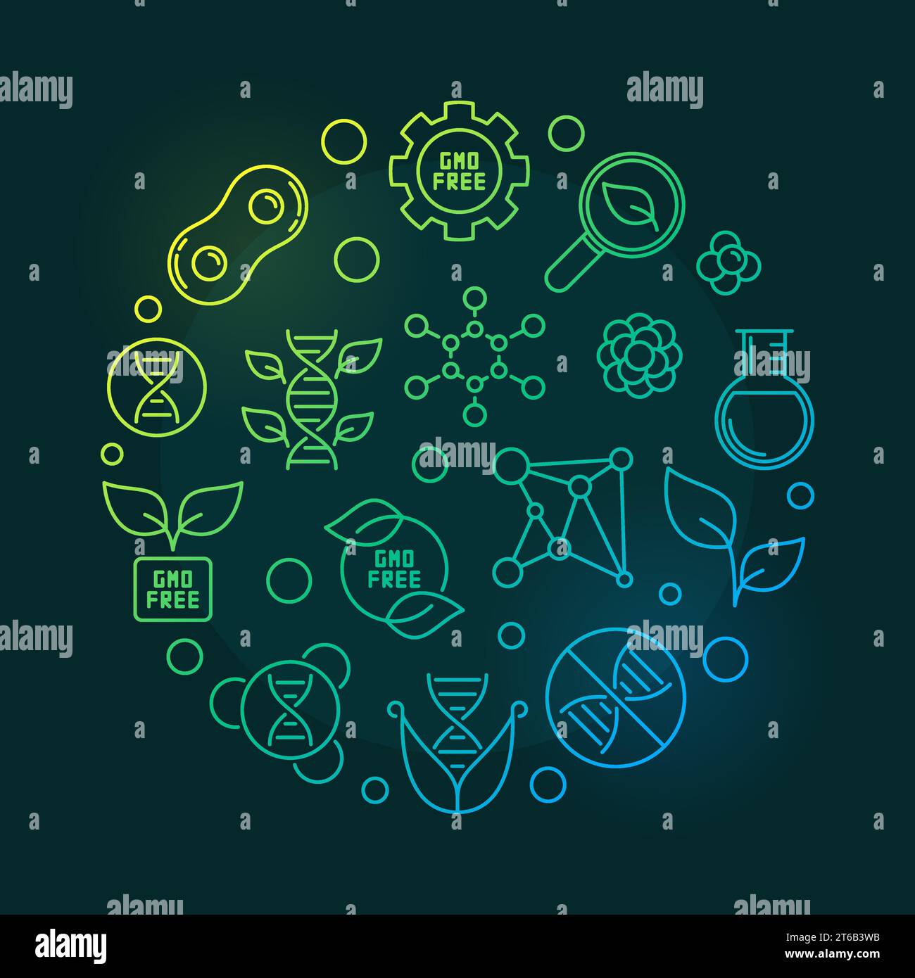 Vector GMO Free round colorful outline illustration on dark background ...