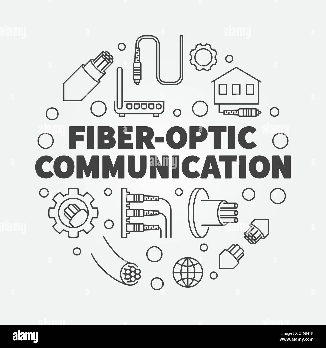 Fiber-optic Communication round vector outline concept illustration ...