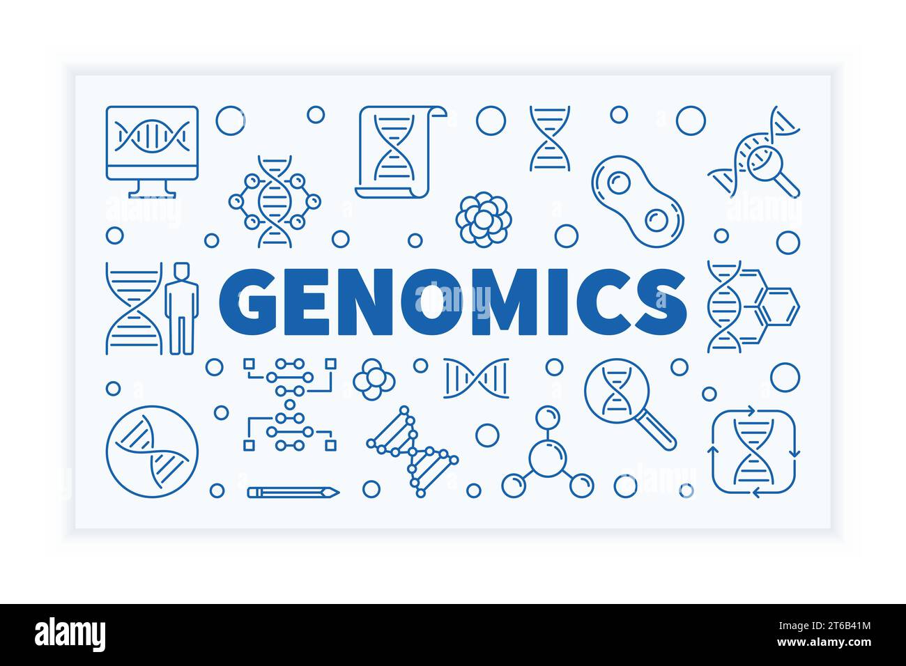 Genomics vector horizontal concept science banner in outline style ...