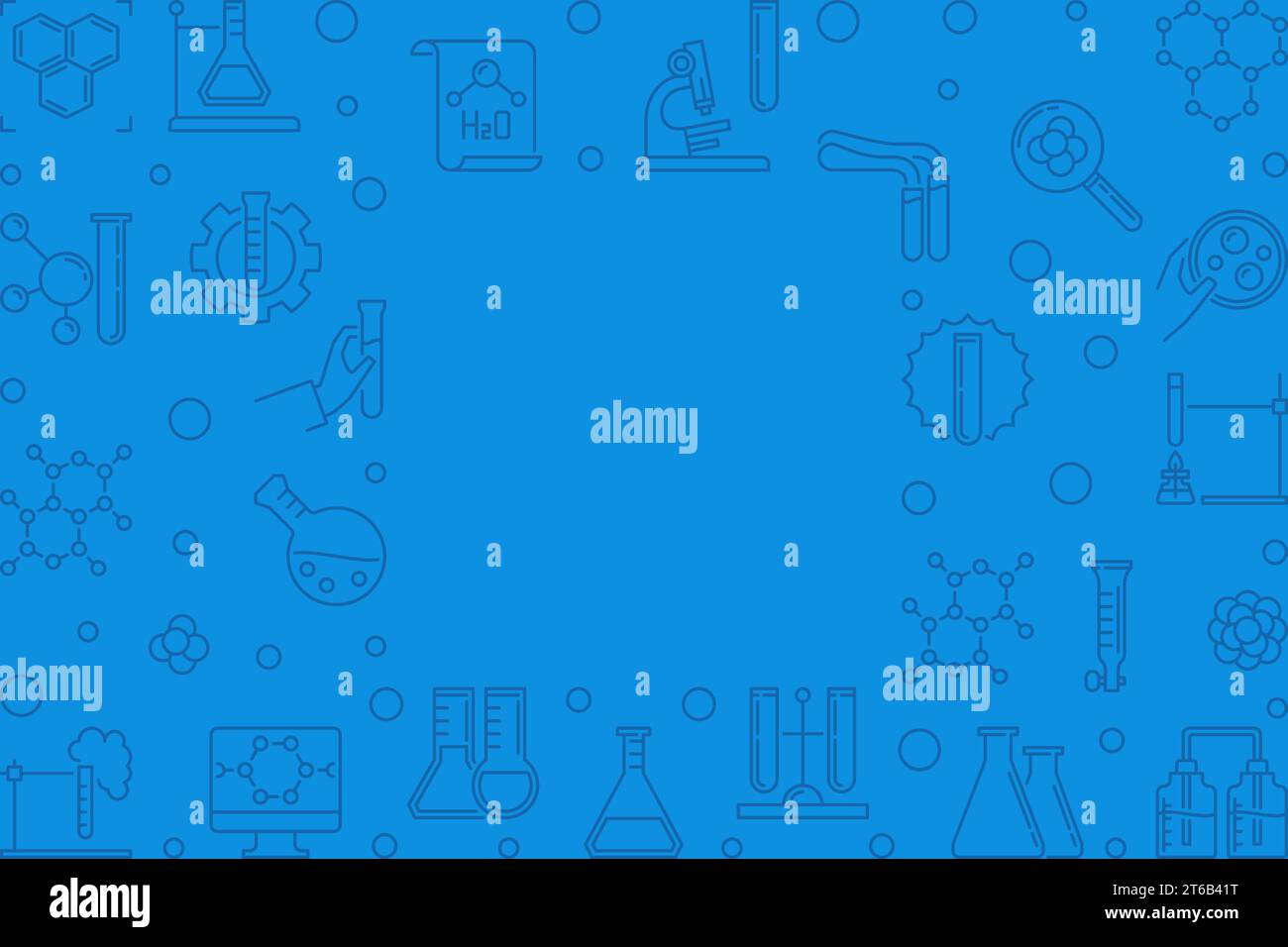 Chemical blue concept horizontal illustration with square frame in thin ...