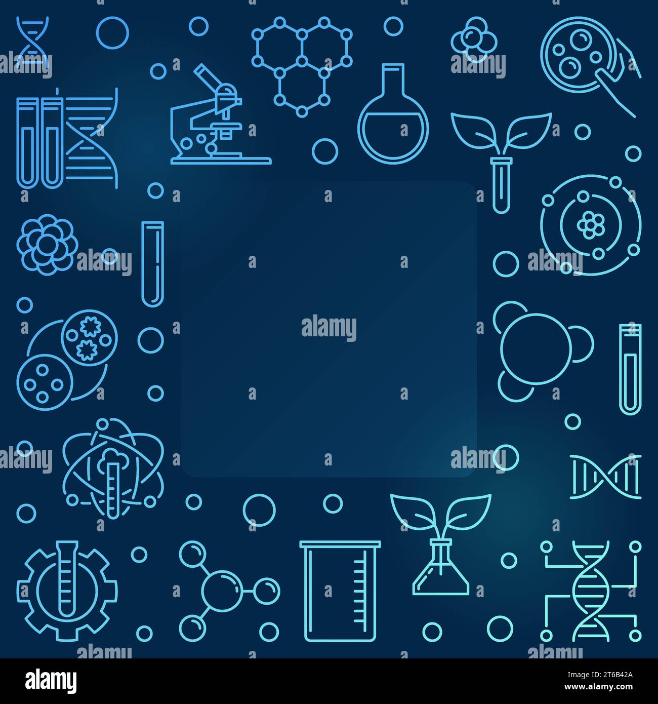 Biological Engineering vector outline blue concept square frame or ...