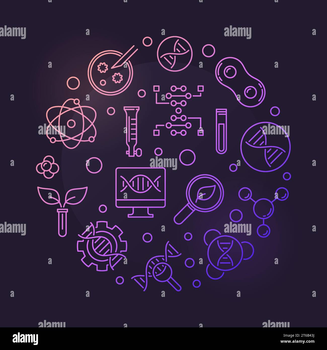 Vector Biotechnology or Biotech colorful round linear illustration on ...