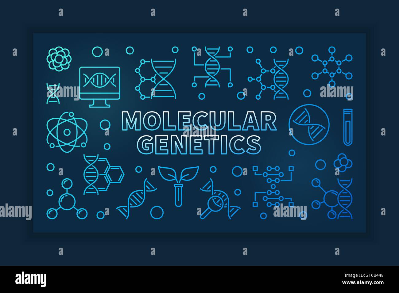 Molecular Genetics vector blue linear biology concept horizontal ...
