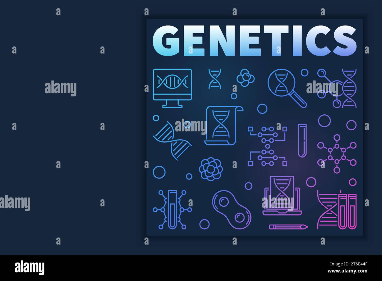 Vector Genetics modern concept illustration in outline style on dark ...