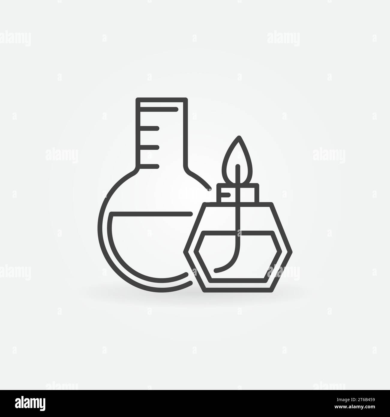 Spirit lamp with Round-bottom flask vector icon or symbol in thin line ...
