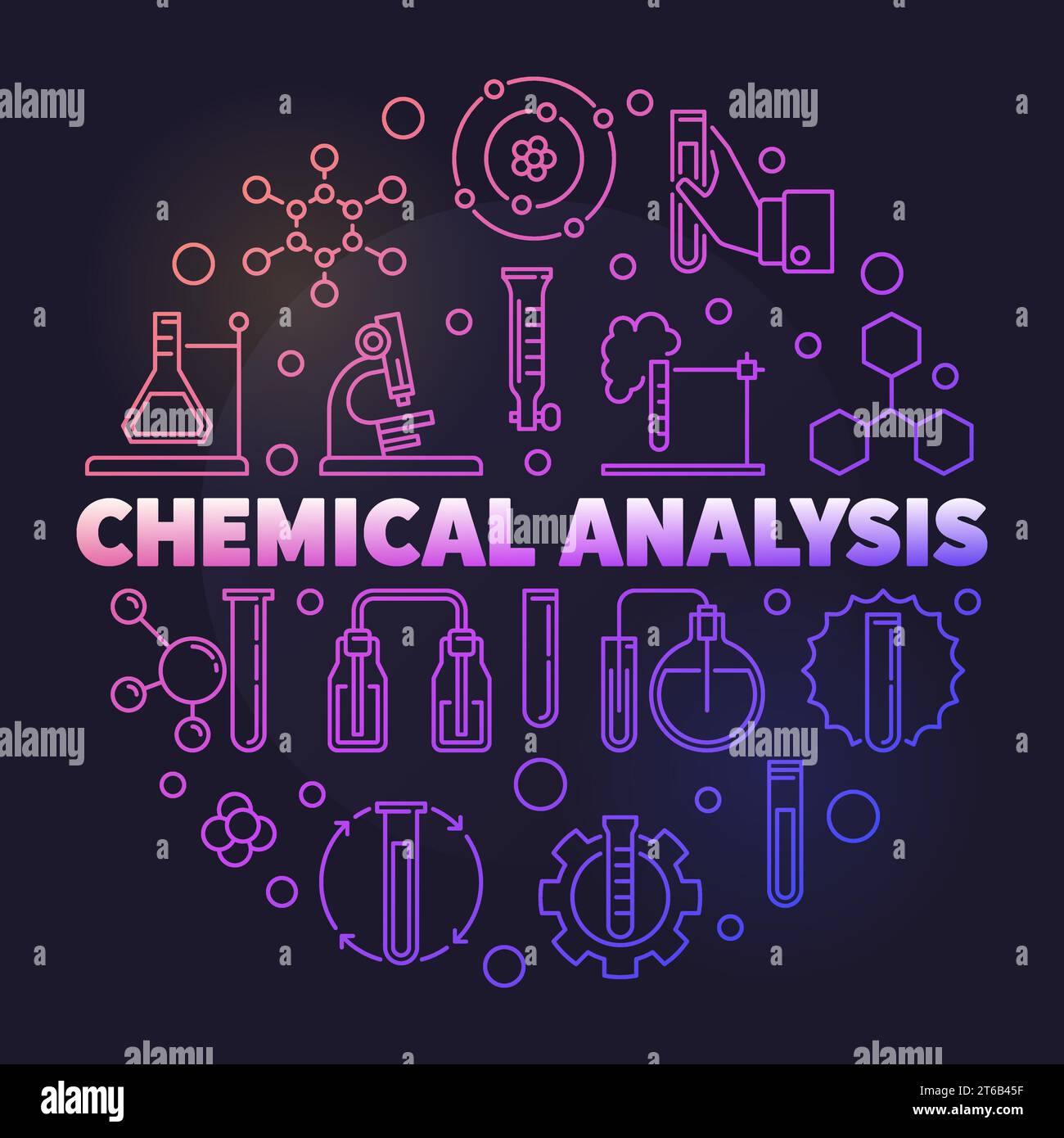 Chemical Analysis vector colorful round illustration in outline style ...