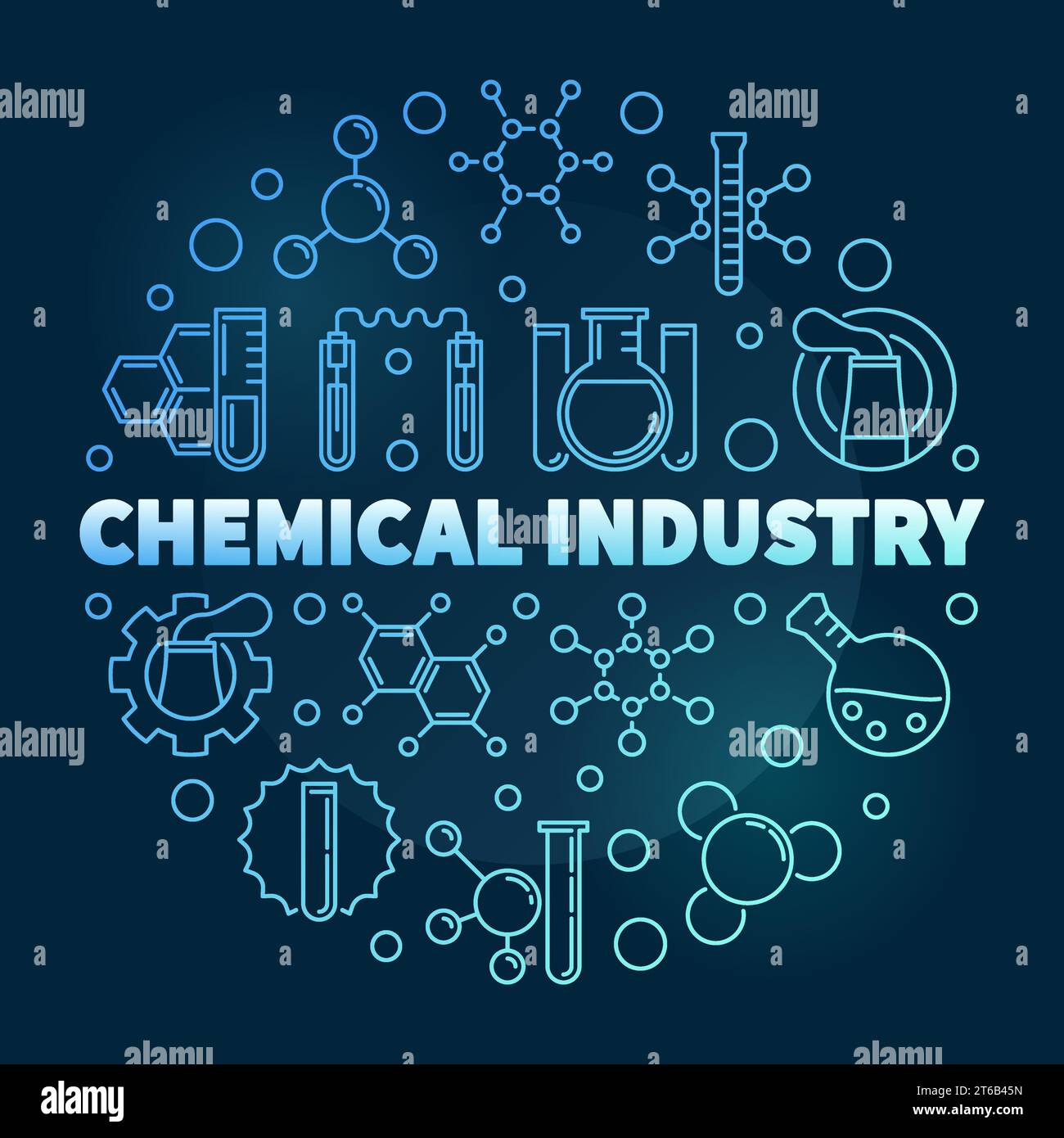 Chemical Industry vector blue concept round illustration in outline ...