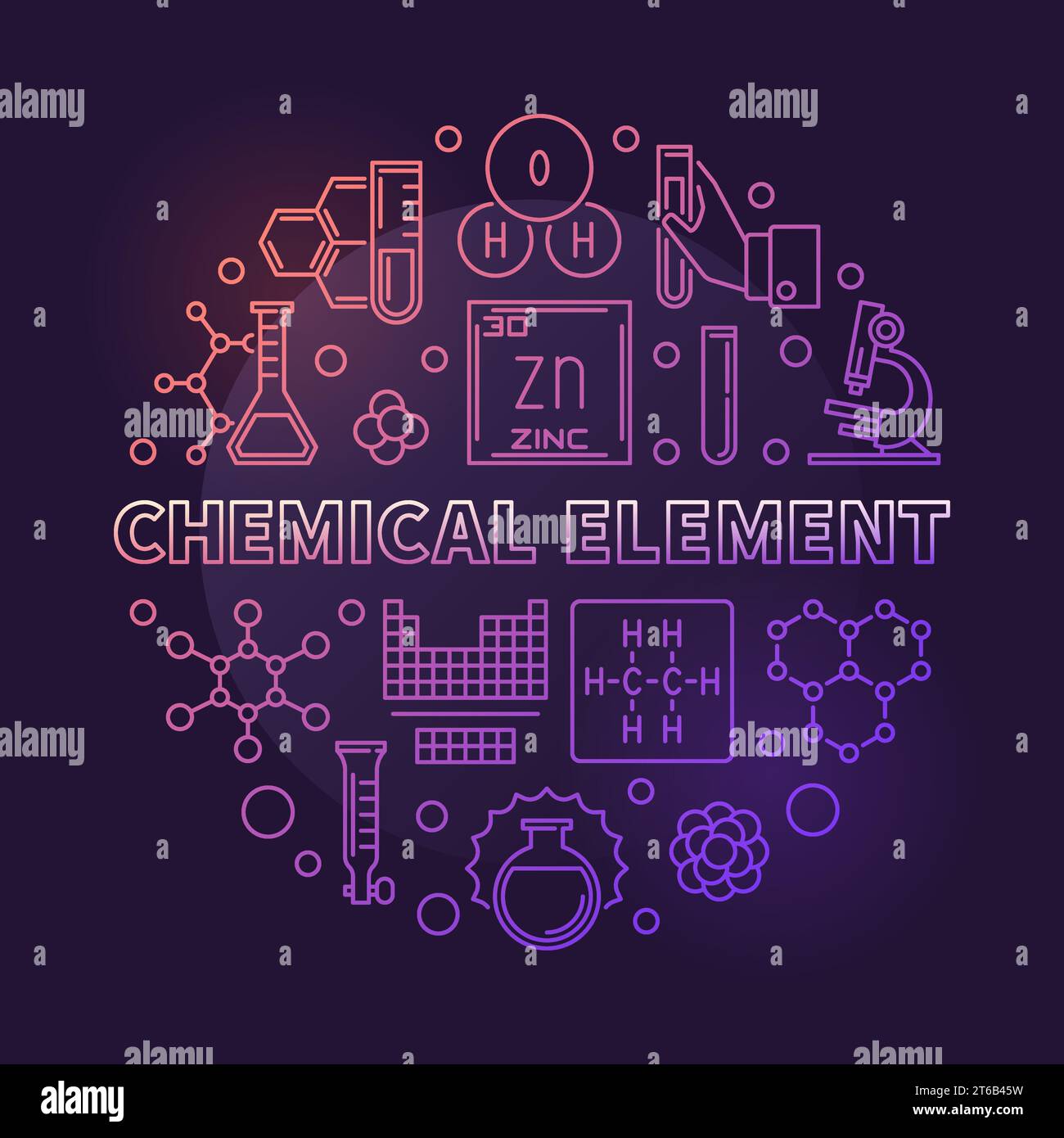 Chemical Element vector colored round outline illustration on dark ...