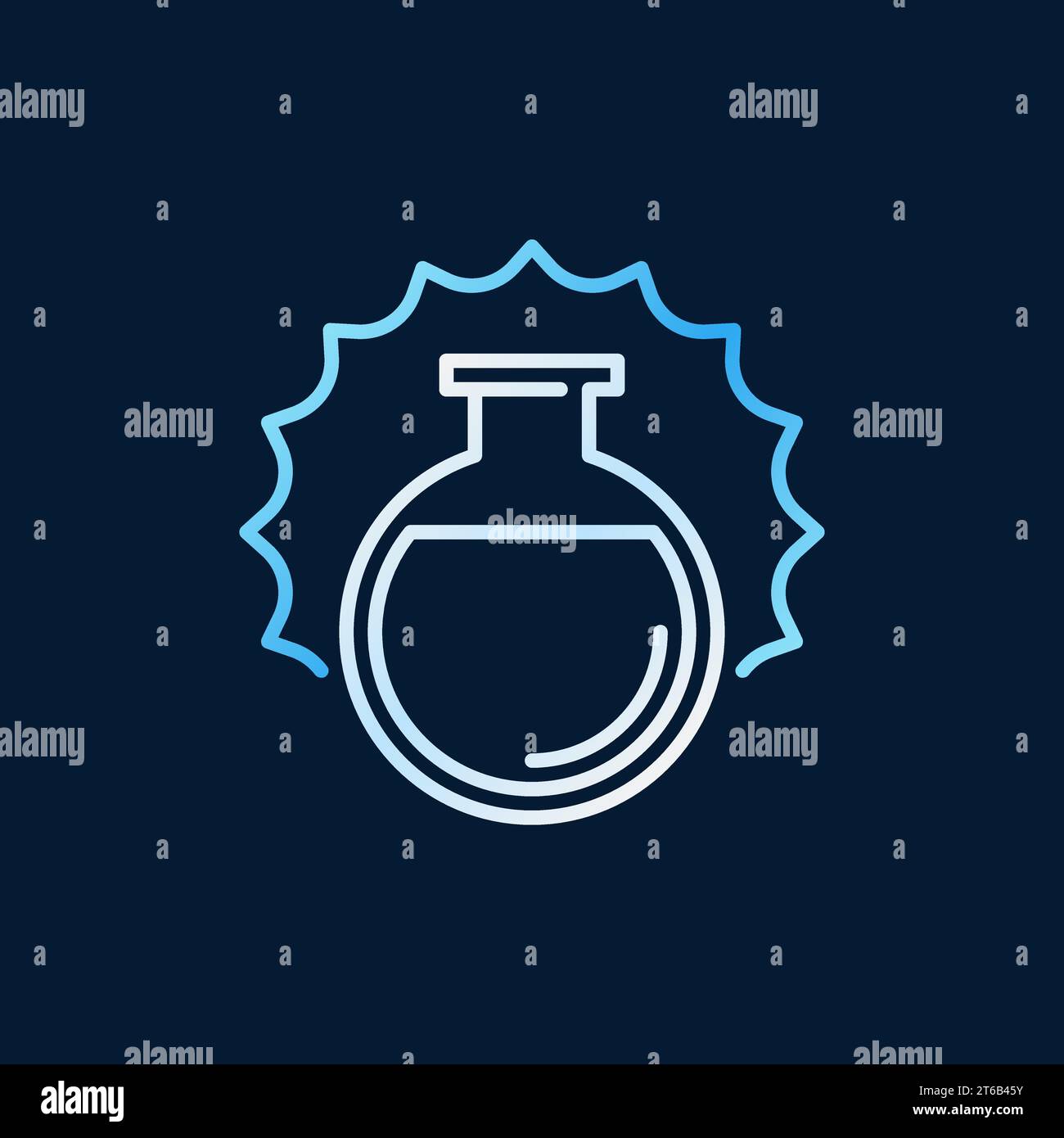 Round-bottom flask outline colored vector icon or logo element on dark ...