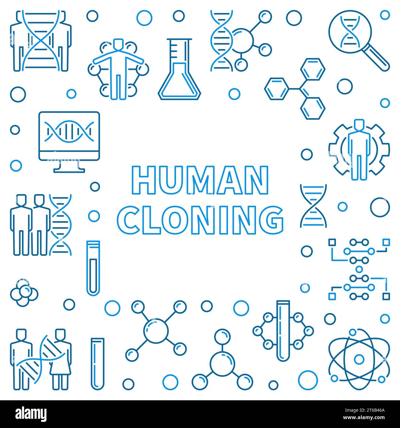 Human Cloning outline square concept frame. Vector illustration in thin line style Stock Vector ...