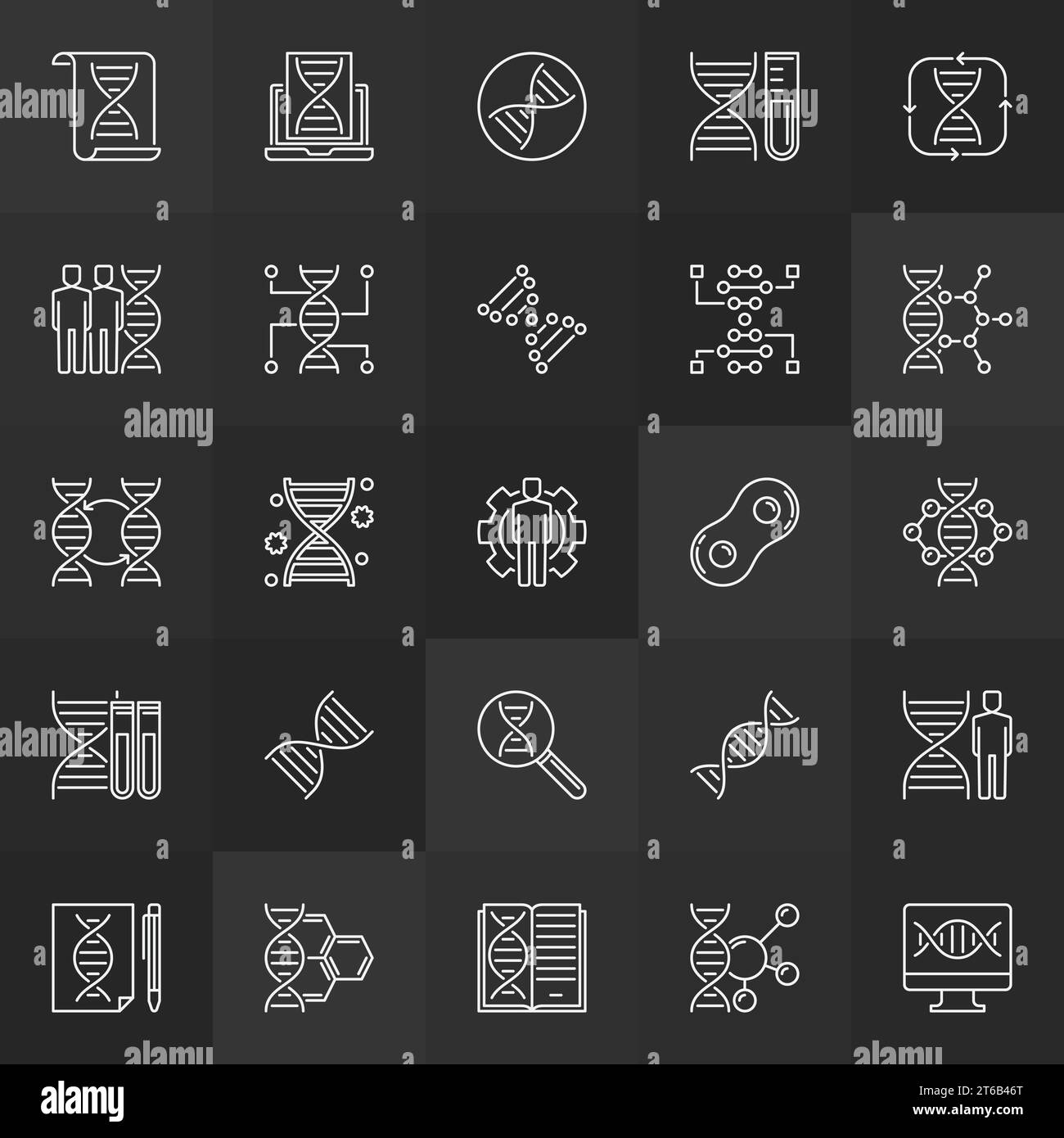 Genetic engineering vector linear icons collection. Genetics outline ...