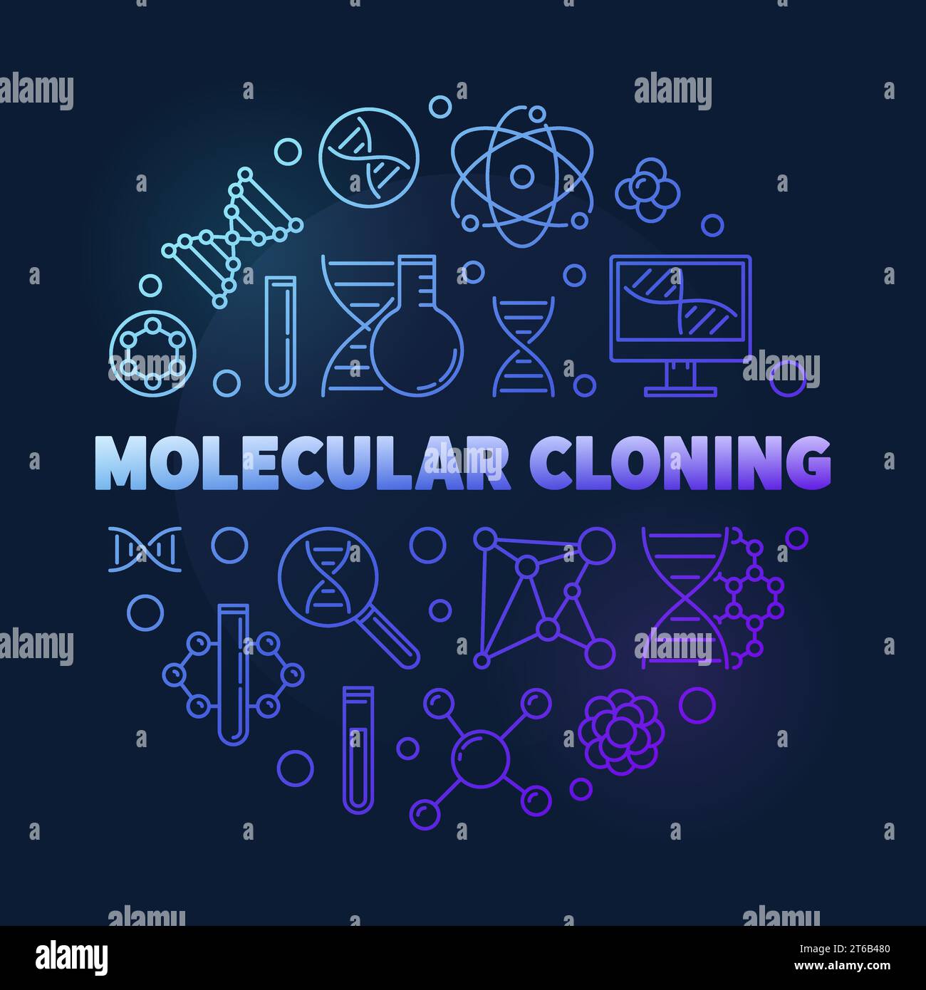 Molecular cloning vector colored thin line round illustration on dark ...