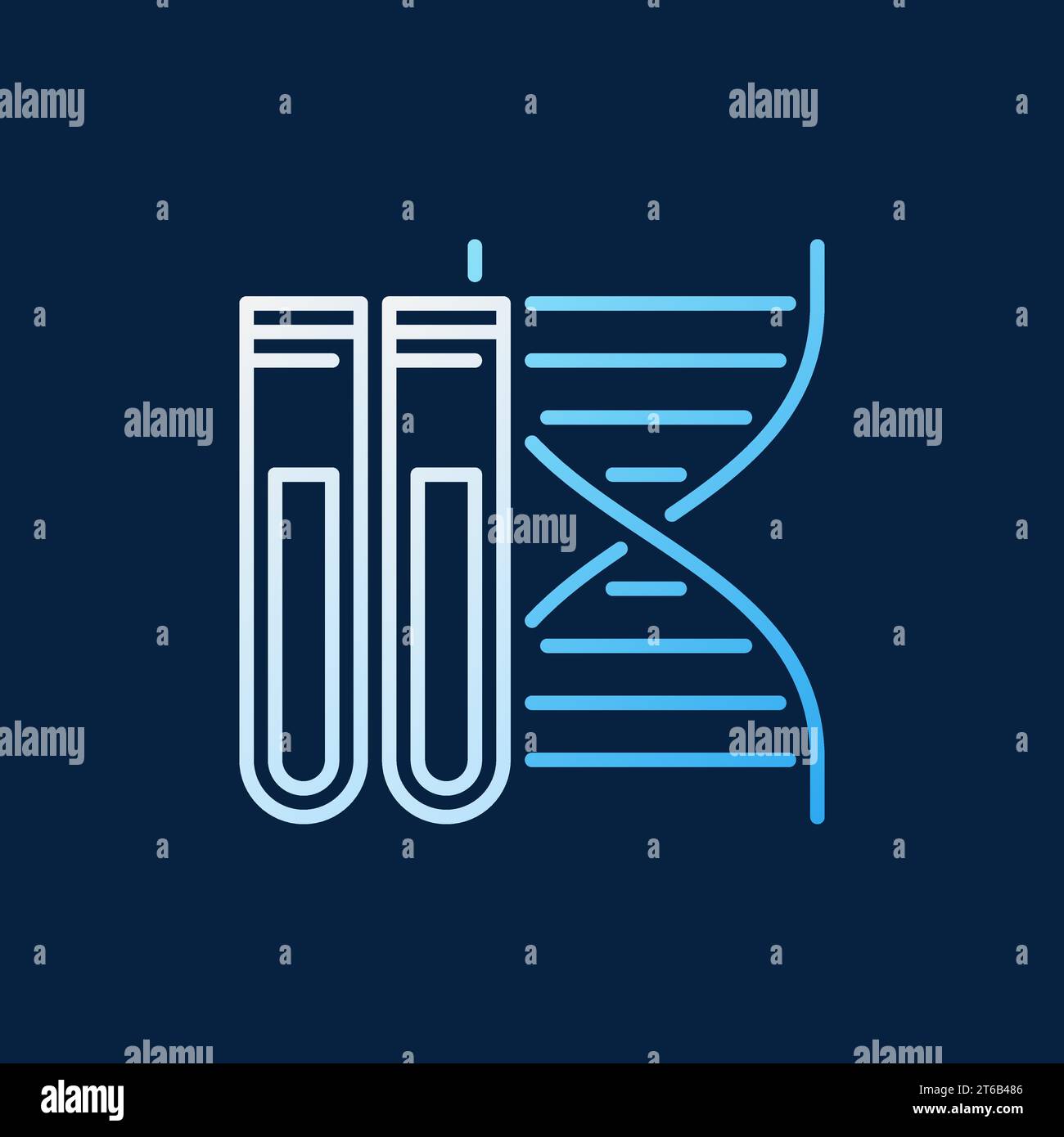 DNA with two test-tubes vector line colorful icon. Genetics outline ...