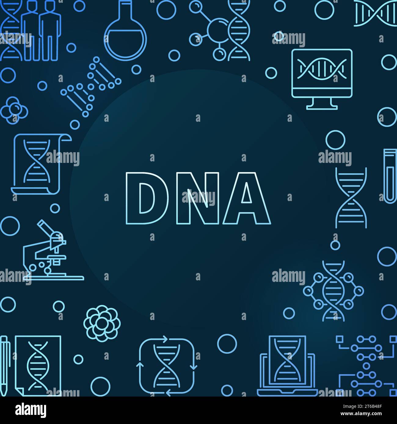 DNA vector blue minimal frame. Deoxyribonucleic acid linear ...