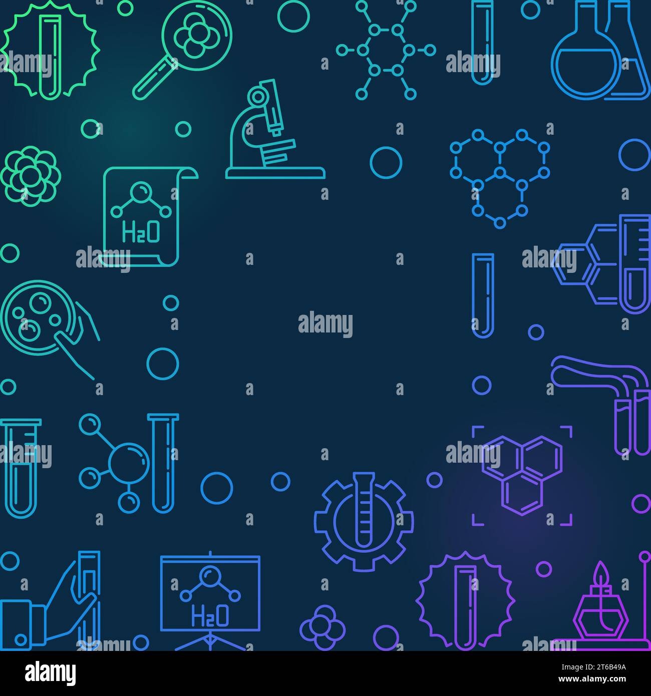 Chemistry vector colored square background in thin line style with ...