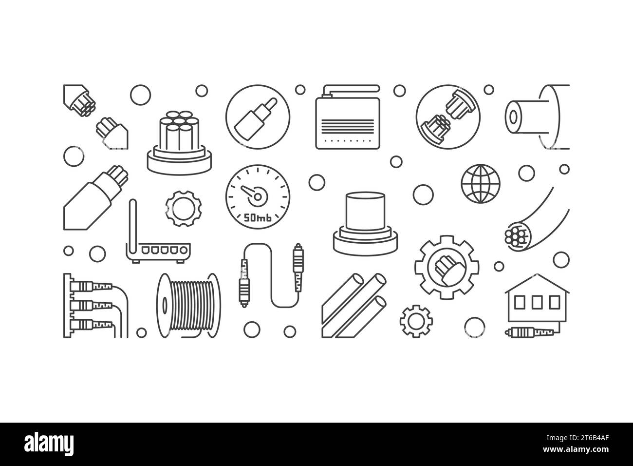 Vector Optical Fiber concept horizontal illustration in outline style ...