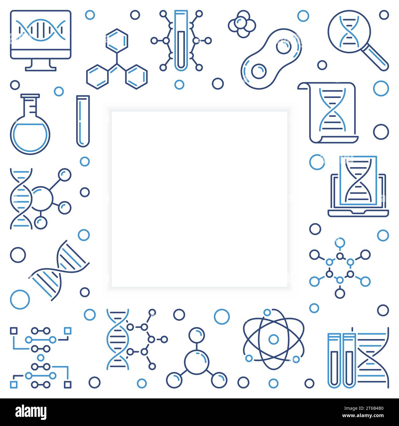 DNA vector square creative illustration or frame in thin line style ...