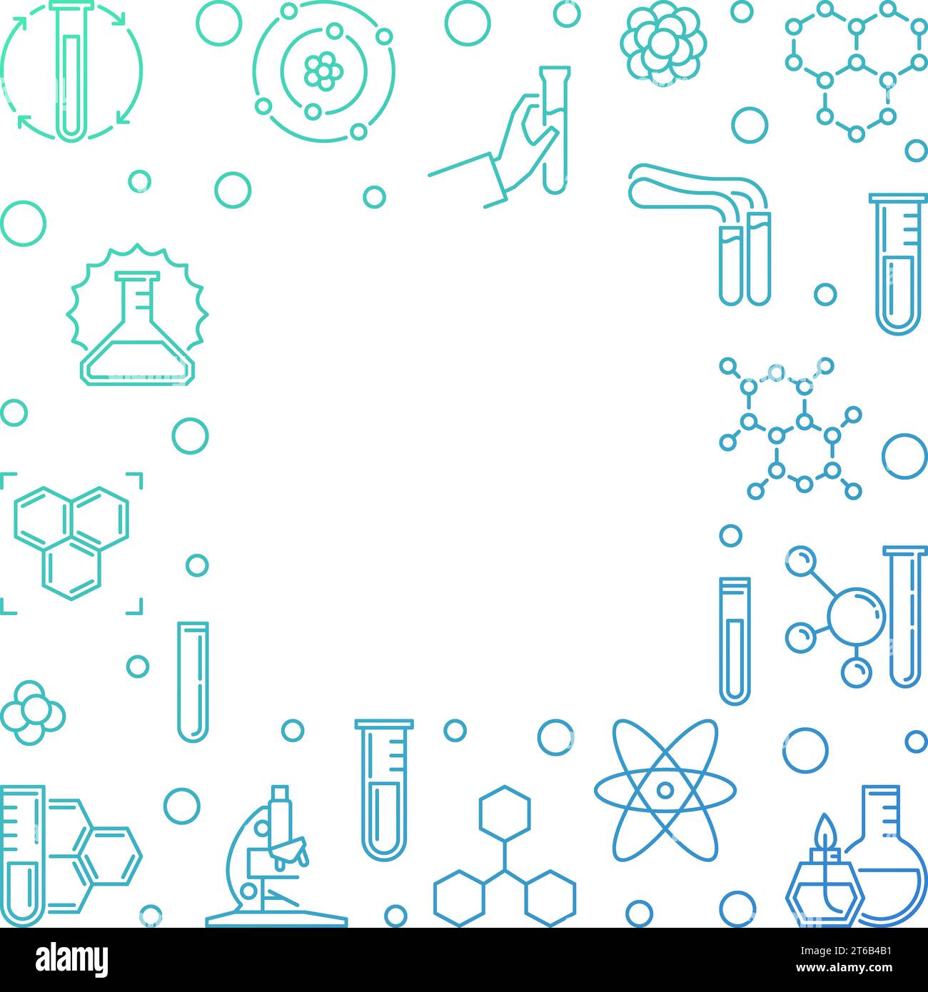 Chemistry vector modern illustration with square frame in outline style ...