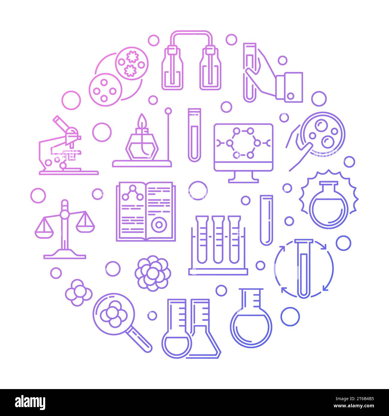 Chemistry Lab Equipment vector colorful round linear illustration on ...