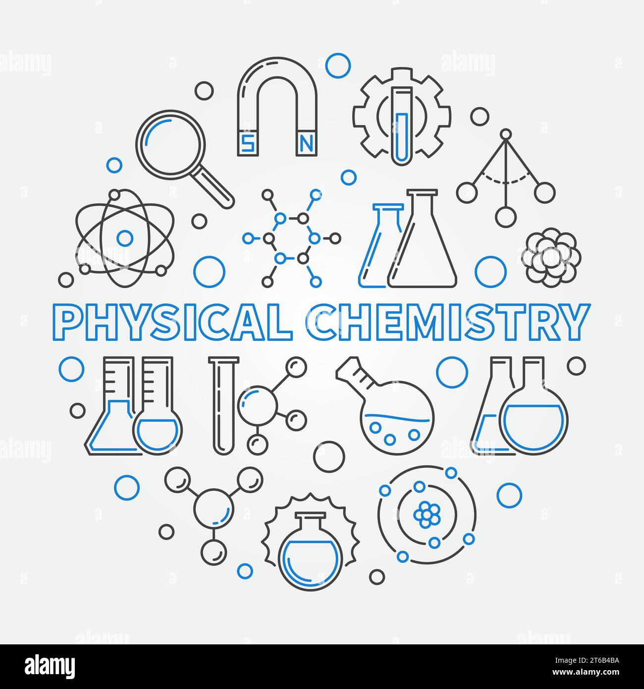 Physical Chemistry vector education concept round illustration in thin ...