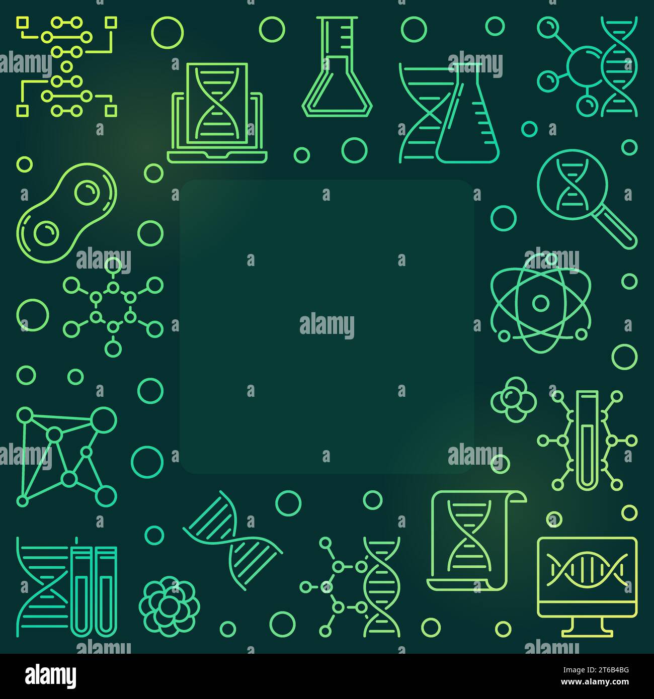 Vector Genetics outline square green frame or illustration on dark ...