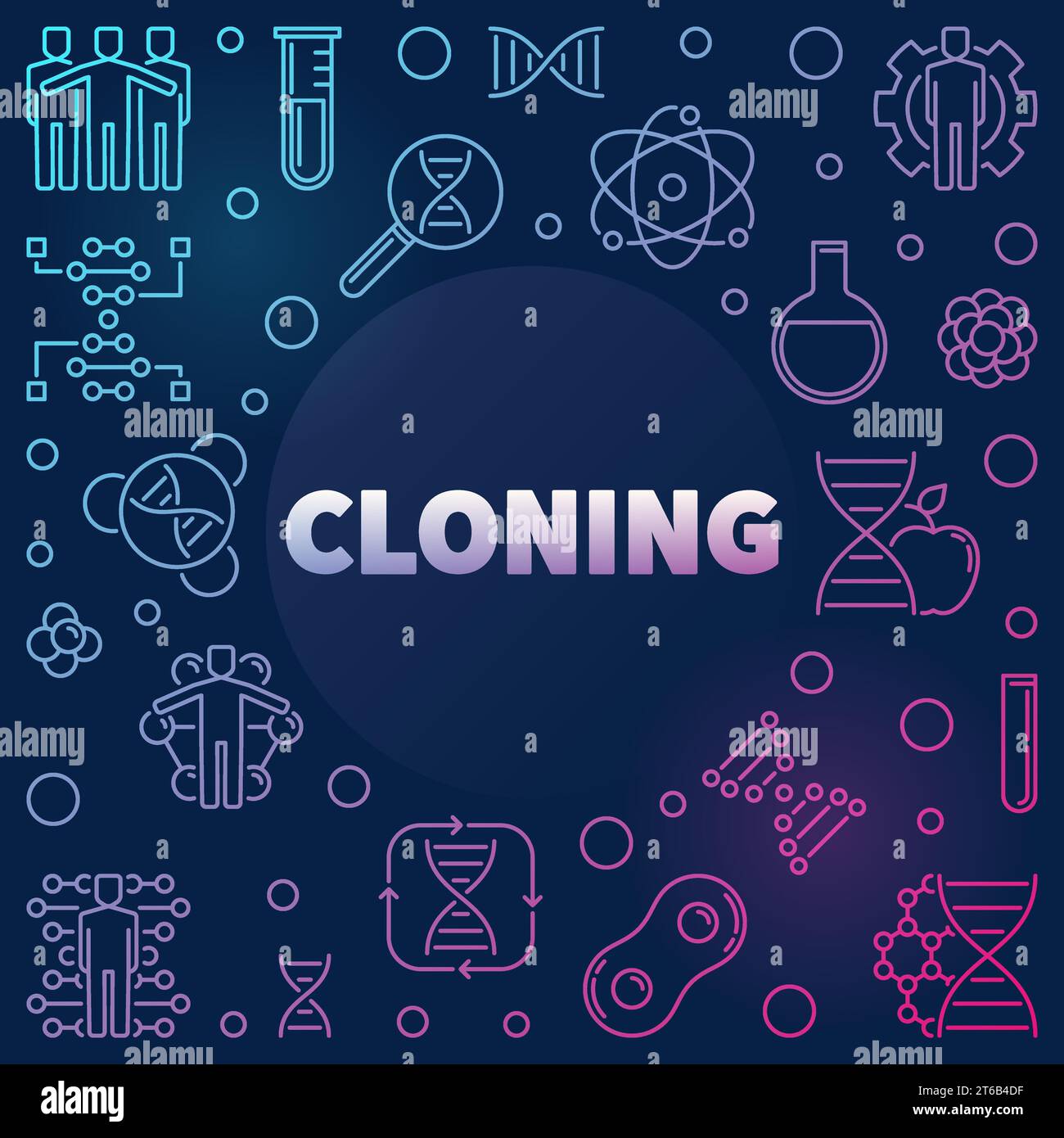 Cloning vector modern colorful linear concept illustration on dark ...