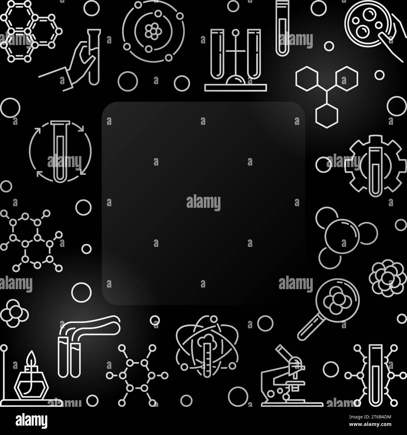 Chemistry vector outline silver square frame. Chemical background with ...