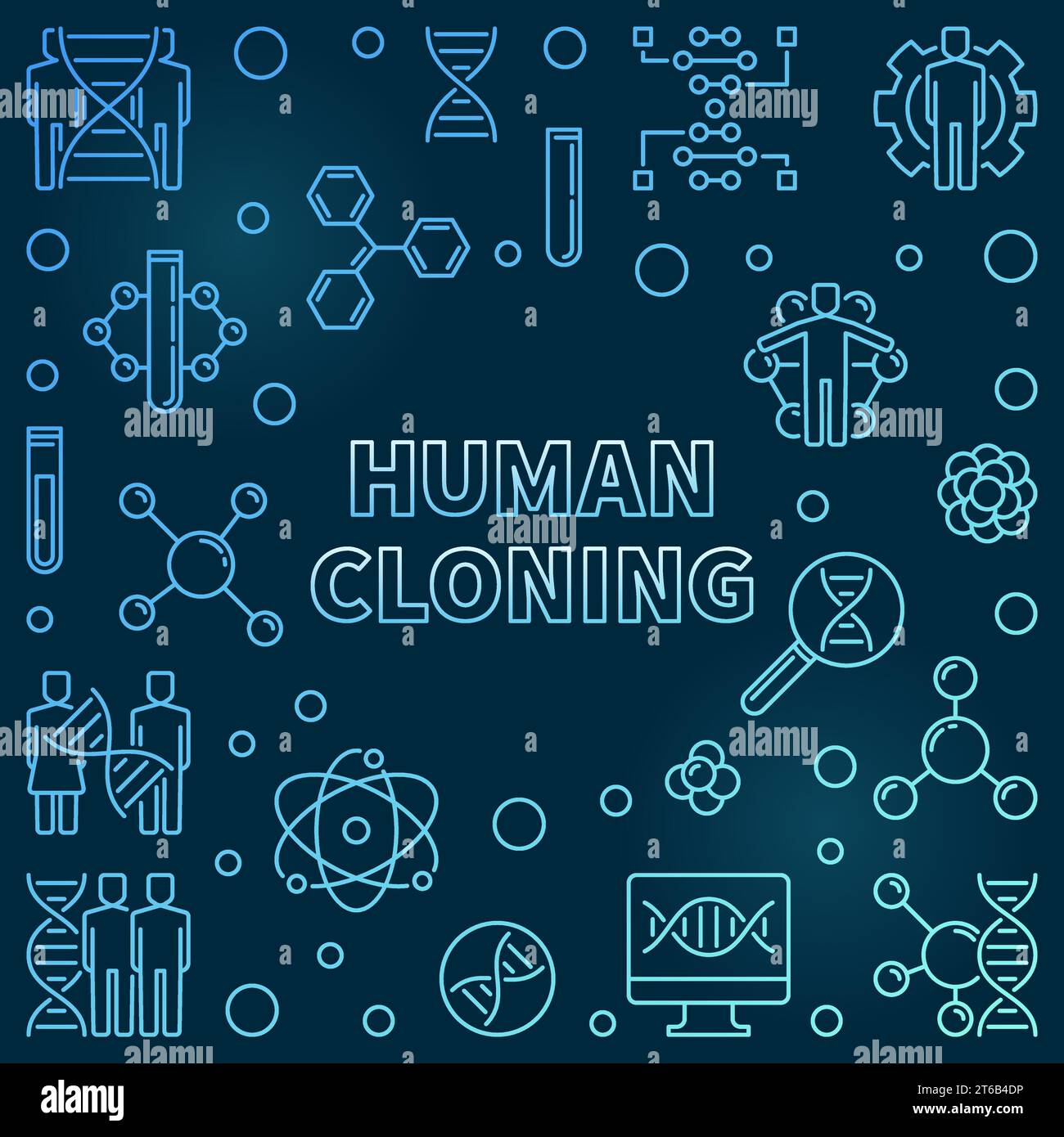 Vector Human Cloning outline blue illustration on dark background Stock ...
