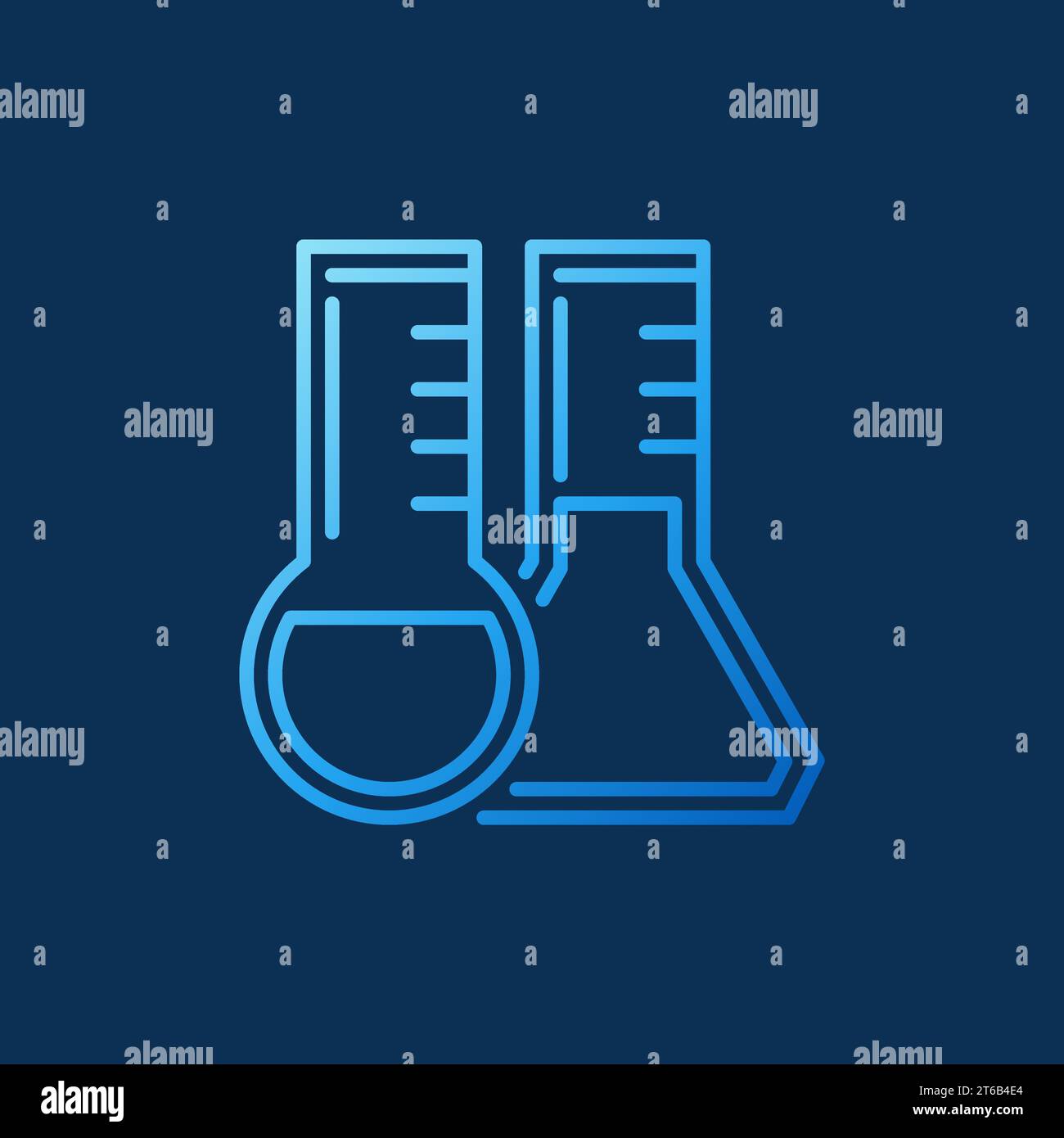 Round-bottom and Conical flask outline blue vector icon or design ...