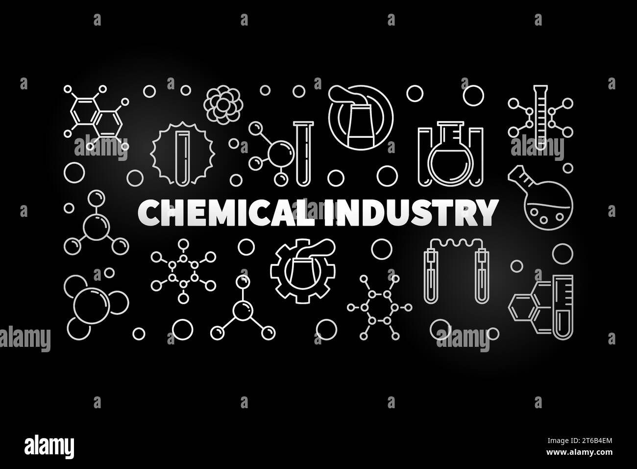 Chemical Industry vector silver concept horizontal banner in thin line ...