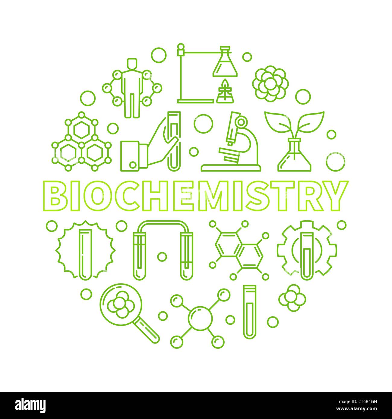 Biochemistry vector Science concept green round illustration in thin ...