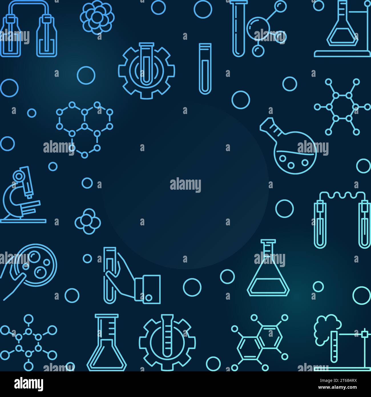 Chemistry vector blue frame with empty space for text in thin line ...